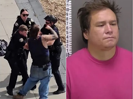 Man caught on video assaulting three police officers in America ...